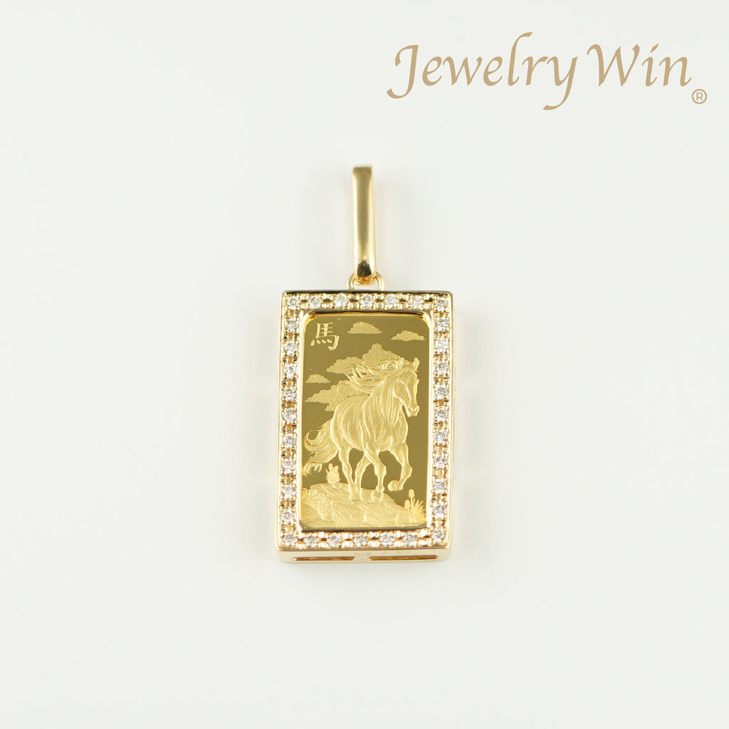 ペンダントトップ K24 PAMPホース インゴット 5g K18 枠付 ダイヤ付 (Type-DM)